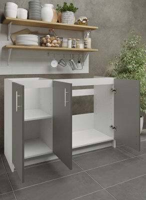 JD Greta Kitchen Base Sink Unit 1200mm Cabinet With Doors 120cm - Grey Matt