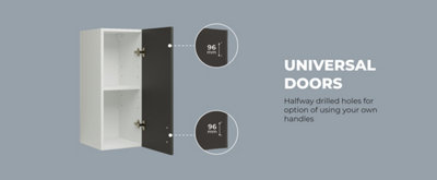 JD Greta Kitchen Wall Unit 300mm Storage Cabinet With Doors and Shelf 30cm - White Gloss