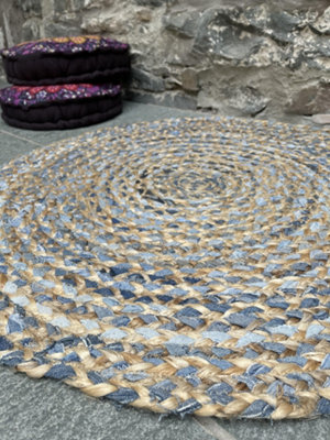JEANNIE Round Kids Rug Ethical Source with Recycled Denim / 60 cm Diameter