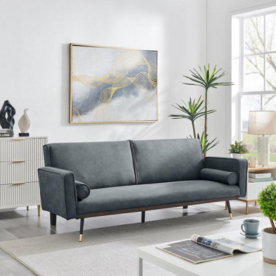 Jenna 3 Seater Split Back Faux Suede Click Clack Sofa Bed - Grey