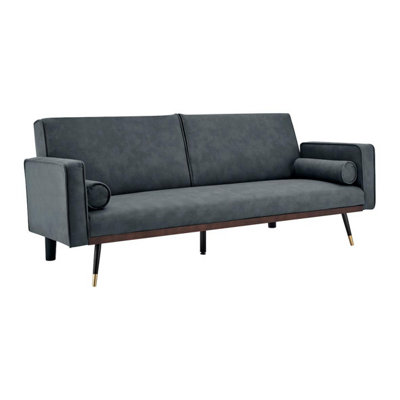 Jenna 3 Seater Split Back Faux Suede Click Clack Sofa Bed - Grey