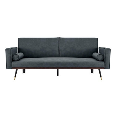 Jenna 3 Seater Split Back Faux Suede Click Clack Sofa Bed - Grey