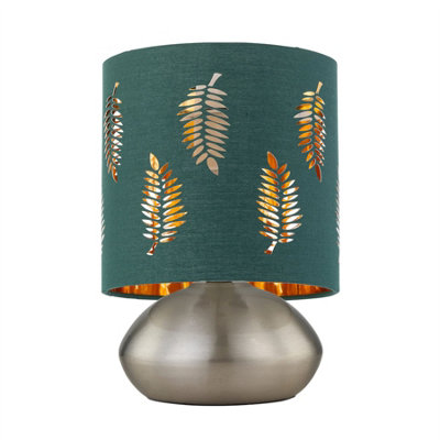 Jenson - Brushed Chrome Touch Table Lamp with Dark Green Fern Shade