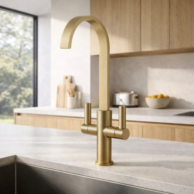 Jeroni Antique Brass Kitchen Mixer Tap with Swept Spout and Dual ...