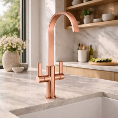 Jeroni Copper Kitchen Mixer Tap with Swept Spout and Dual Handles ...