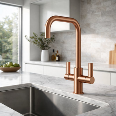 Jeroni Kitchen Mixer Tap Copper - Dual Handle Horizontal Spout Sink ...