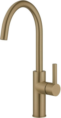 Jeroni Swan Spout Kitchen Mixer Tap Antique Brass - Single Lever Sink ...