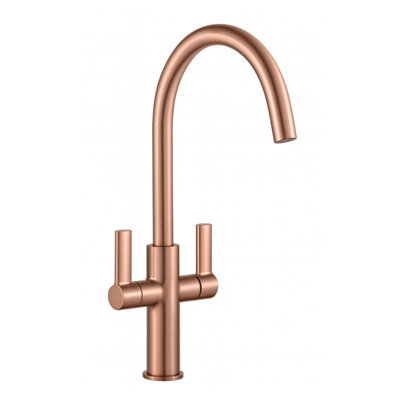 Jeroni Swan Spout Kitchen Mixer Tap Copper Finish - Dual Handle Modern ...