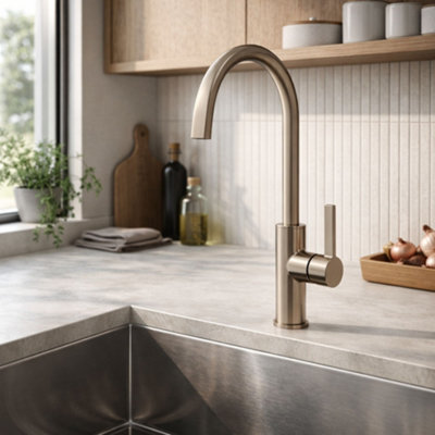 Jeroni Swept Spout Kitchen Mixer Tap Brushed Nickel - Single Lever ...