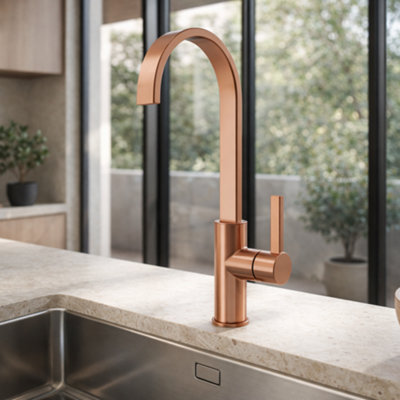 Jeroni Swept Spout Kitchen Mixer Tap Copper Finish - Single Lever ...