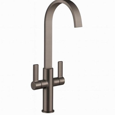JERONI SWEPT SPOUT KITCHEN MIXER TAP GUNMETAL FINISH - DUAL HANDLE ...