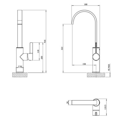 Jeroni Swept Spout Kitchen Mixer Tap - Gunmetal Finish, Single Lever ...