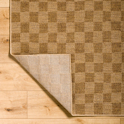 JERRIE In- & Outdoor Jute-Look Medium Brown Checkered Area Rug 120 x ...