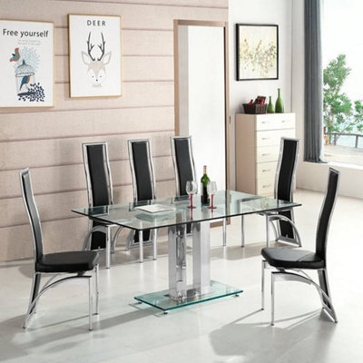 Jet Large Clear Glass Dining Table With Chrome Supports | DIY at B&Q