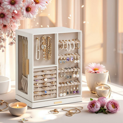 Jewellery Box 360 Rotating, Jewellery Organiser with 5 Drawers ...
