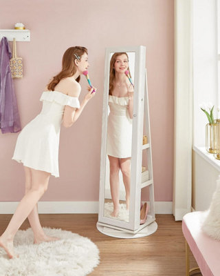 Jewellery Cabinet 360 Swivel with Storage Shelf Jewellery Armoire with Full Length Dressing Mirror Lockable 160