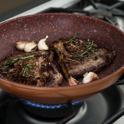 JML Copper Stone Pans Non-Stick & Hard Wearing with Wood Effect Handle ...