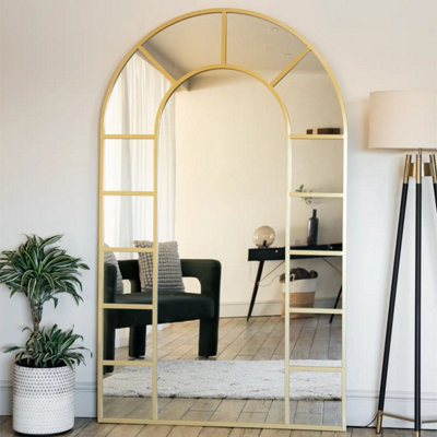 Jobu home - Mio - Full Length Gold Metal Arched Window Mirror - 180cm x ...