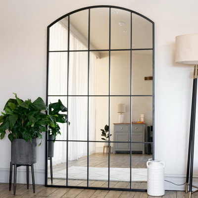 Jobu home - Tomi - Full Length Black Metal Arched Lattice Window Mirror ...