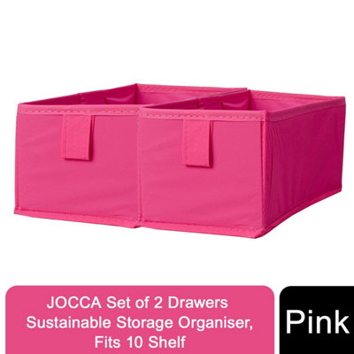 JOCCA Set of 2 Drawers Sustainable Storage Organiser, Fits 10 Shelf, Pink