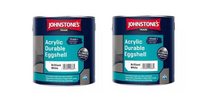 Johnstone's Trade Acrylic Durable Eggshell Brilliant White 2.5L Pack of 2