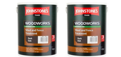 JOHNSTONE'S TRADE WOODWORKS SHED & FENCE TREATMENT DARK OAK 5L PACK OF 2