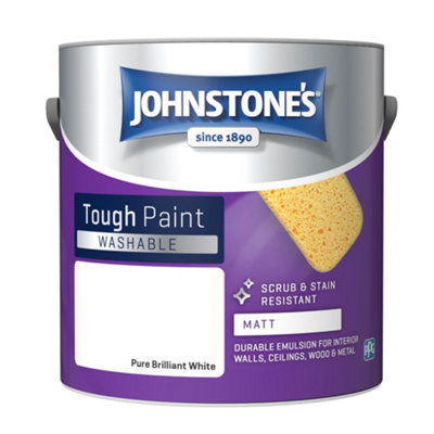 Johnstone's Washable Matt Tough Paint Pure Brilliant White - 2.5L | DIY ...