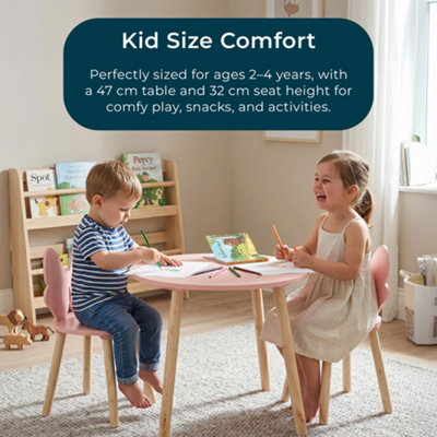 JSH Kids Table & 2 x Chairs Set Pink Butterfly Wooden Toddler Seats