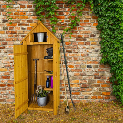 JSH Tall Slim Wooden Outdoor Garden Storage Shed, Compact Utility ...