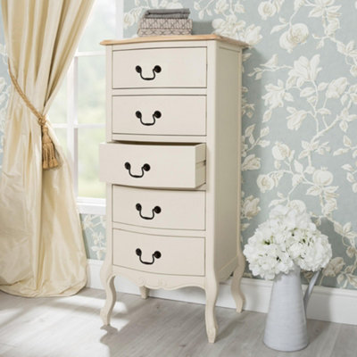 Juliette Champagne Shabby Chic 5 Drawer Tallboy