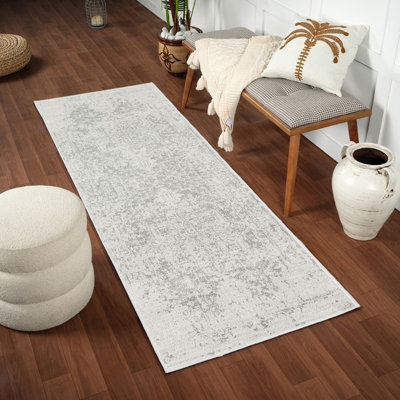 JULIETTE Vintage Traditional Oriental Boho Grey/White Runner Rug 80 x ...