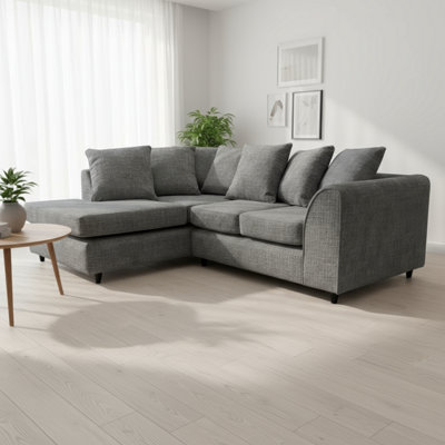 Jumbo Chenille Corner Sofa in Dark Grey Left Facing with Plush Chaise ...