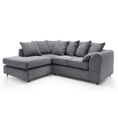 Jumbo Grey Cord Left Facing Corner Sofa for Living Room with Thick ...