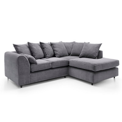 Jumbo Grey Cord Right Facing Corner Sofa for Living Room with Thick ...
