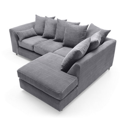 Jumbo Grey Cord Right Facing Corner Sofa for Living Room with Thick ...