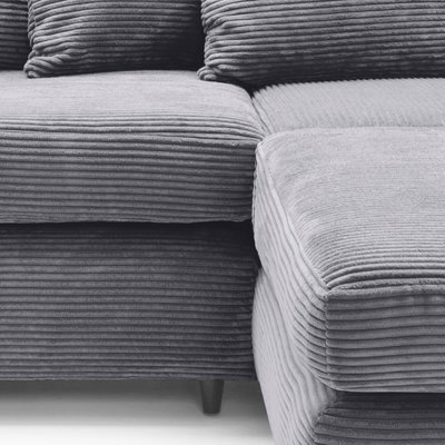 Jumbo Grey Cord Right Facing Corner Sofa for Living Room with Thick ...