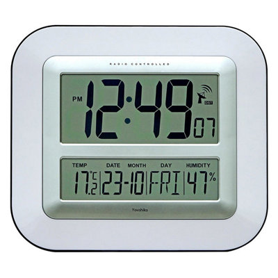 Jumbo LCD Radio Controlled Wall Clock with Temperature and Humidity ...