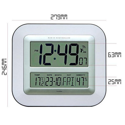 Jumbo LCD Radio Controlled Wall Clock with Temperature and Humidity ...