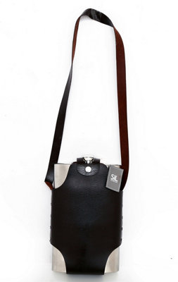 Jumbo Metal Hip Flask with Lea