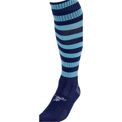 JUNIOR Size 12-2 Hooped Stripe Football Socks - NAVY/SKY BLUE ...