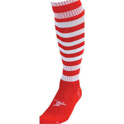 JUNIOR Size 12-2 Hooped Stripe Football Socks RED/WHITE Contoured Ankle ...