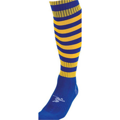 JUNIOR Size 12-2 Hooped Stripe Football Socks - ROYAL BLUE/GOLD ...