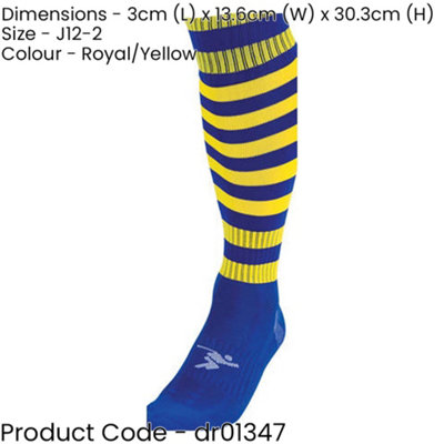 JUNIOR SIZE 12-2 HOOPED STRIPE FOOTBALL SOCKS ROYAL BLUE/YELLOW ...