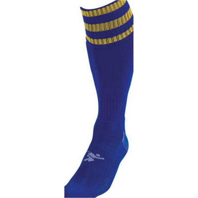 JUNIOR Size 12-2 Pro 3 Stripe Football Socks - ROYAL BLUE/GOLD ...