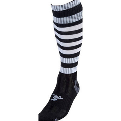 JUNIOR Size 3-6 Hooped Stripe Football Socks - BLACK/WHITE - Contoured ...