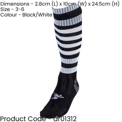 JUNIOR Size 3-6 Hooped Stripe Football Socks - BLACK/WHITE - Contoured ...