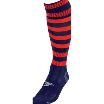 JUNIOR Size 3-6 Hooped Stripe Football Socks - NAVY/RED - Contoured ...