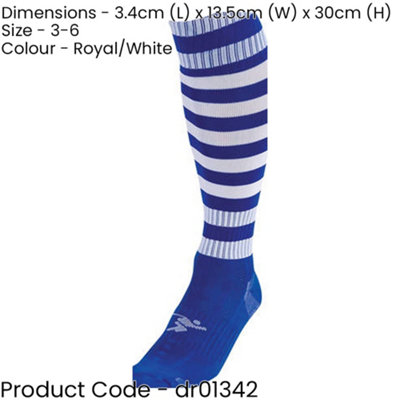 JUNIOR Size 3-6 Hooped Stripe Football Socks - ROYAL BLUE/WHITE ...