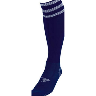 JUNIOR Size 3-6 Pro 3 Stripe Football Socks - NAVY/WHITE - Contoured ...