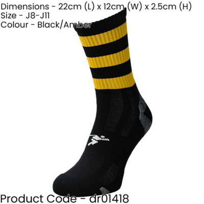 JUNIOR Size 8-11 Hooped Stripe Football Crew Socks BLACK/AMBER Training ...